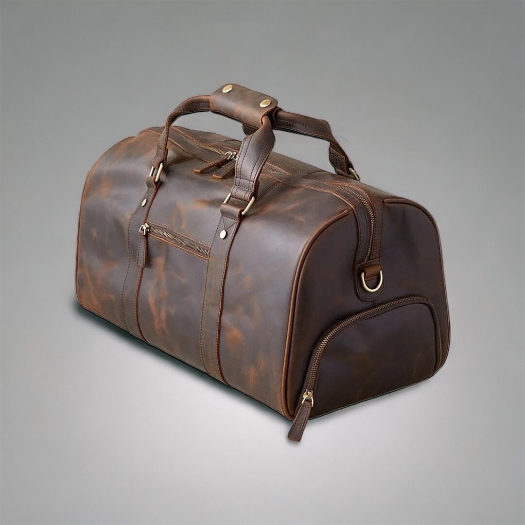 Leather Duffel Bag Weekender Luggage Duffel Gym Bag, Laptop Duffle Bag ...