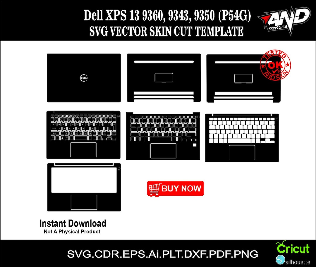 Dell XPS 13 9360, 9343, 9350 (P54G) Skin Vector Template Skin Layout ...
