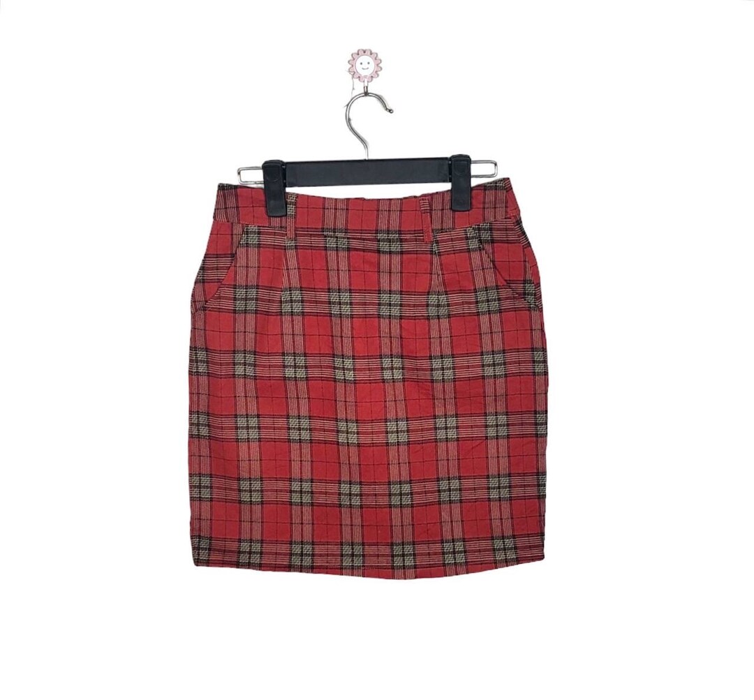 Vintage Red Plaid Punk Pleated Harajuku Skirt Gothic Emo Fashion Avant ...