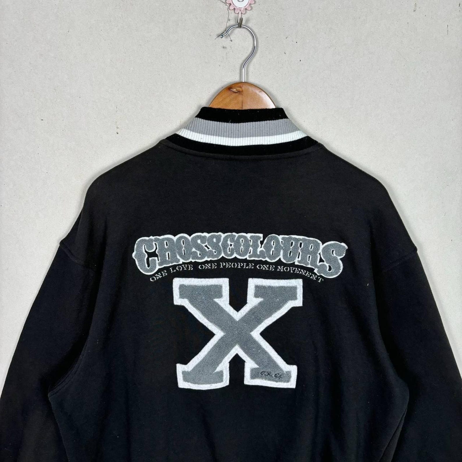 Vintage 90s Cross Colours Varsity Jacket One Love One People Movement L ...