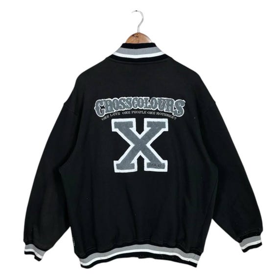 Rare Vintage 90s Cross Colours Embroidery Black Varsi… - Gem