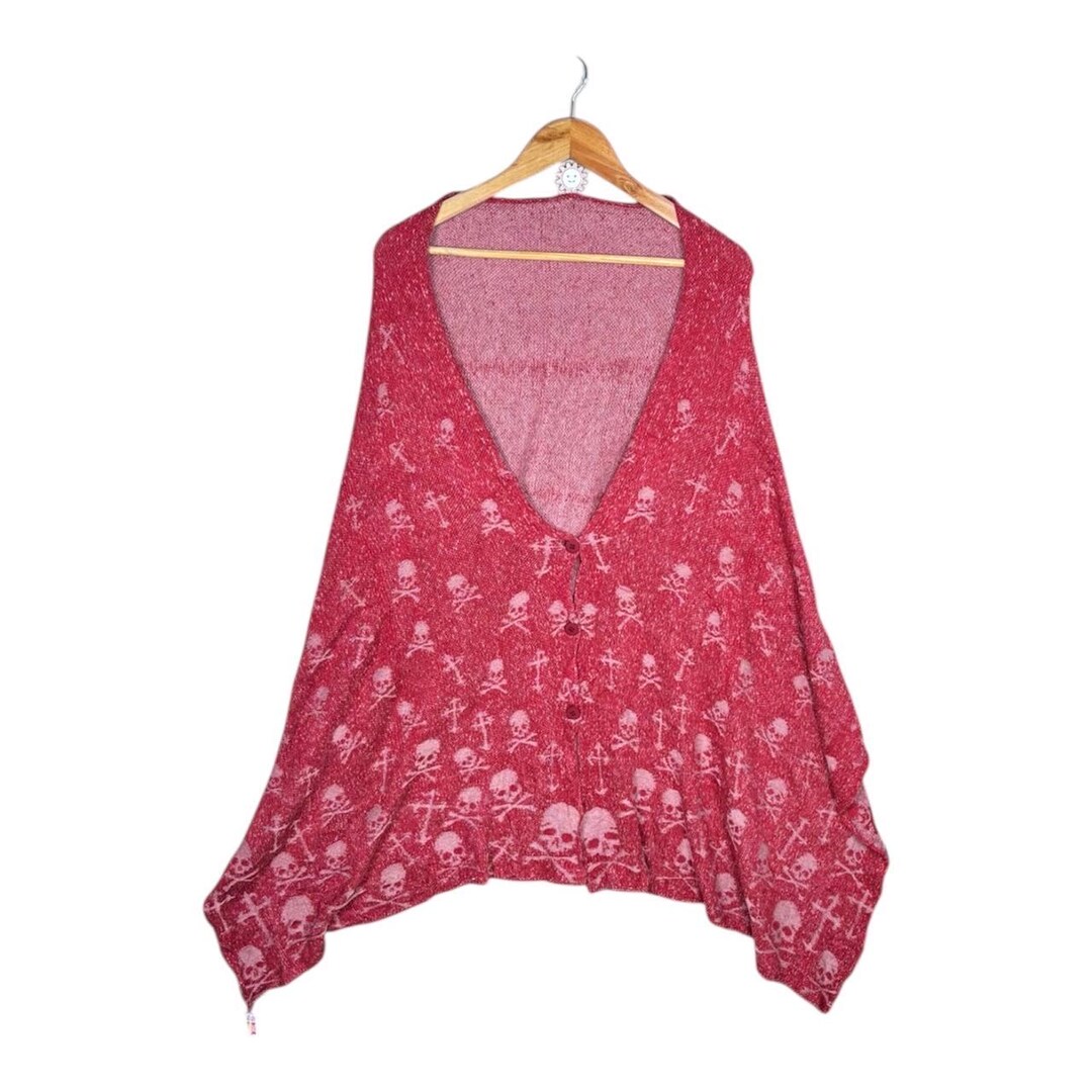 Vintage Avant Garde Skull Poncho Red Asymmetric Cover-up Pirate ...