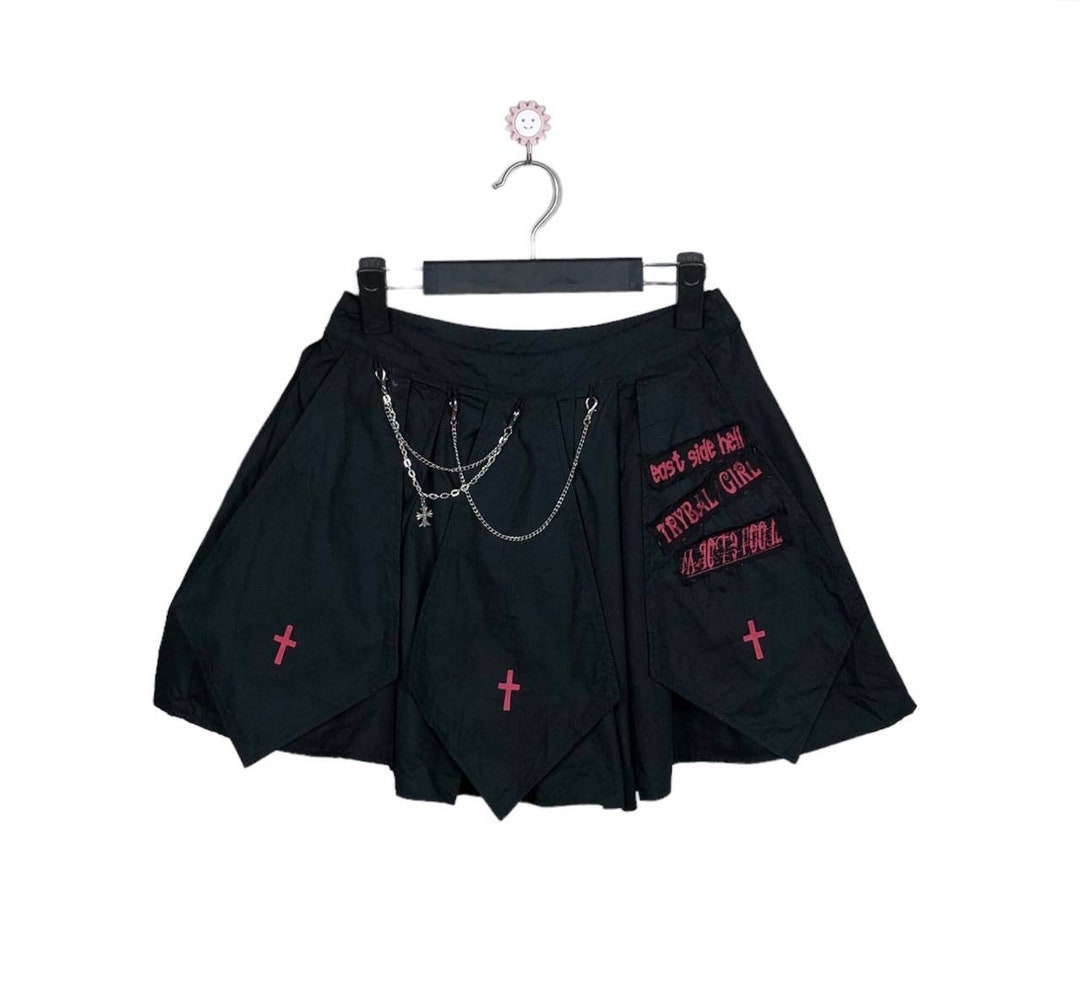 Avant Garde Vintage Punk Gothic Ninja Cross Chain Logo Black Skirts ...