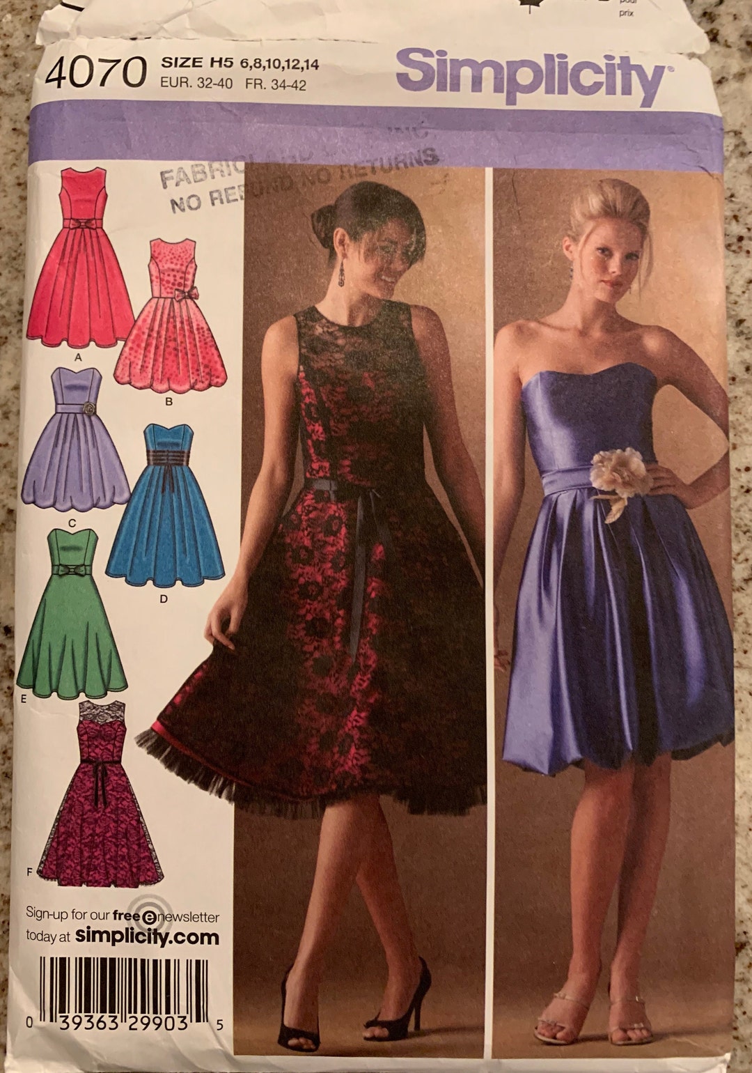 Simplicity Sewing Pattern 4070 - Size H 6, 8, 10, 12, 14 - Misses/miss Petite Dresses With ...