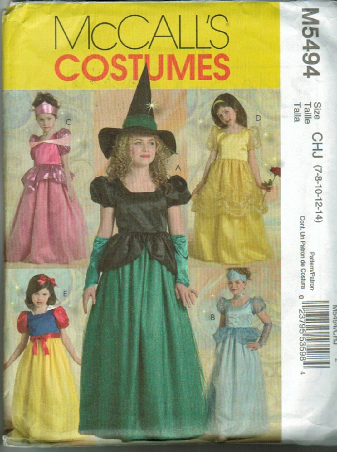 Mccall's Children's Costume Sewing Pattern for Princess and Witch M5494 ...
