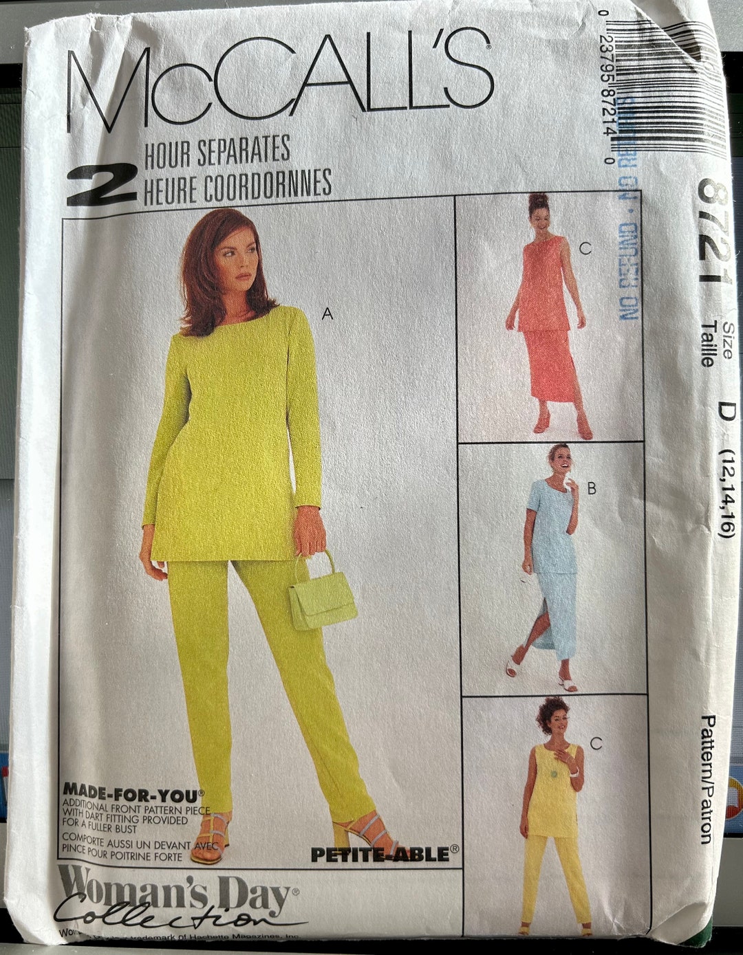 MCCALL'S 2 HR SEPARATES Sewing Pattern 8721 - Women's Day Collection ...