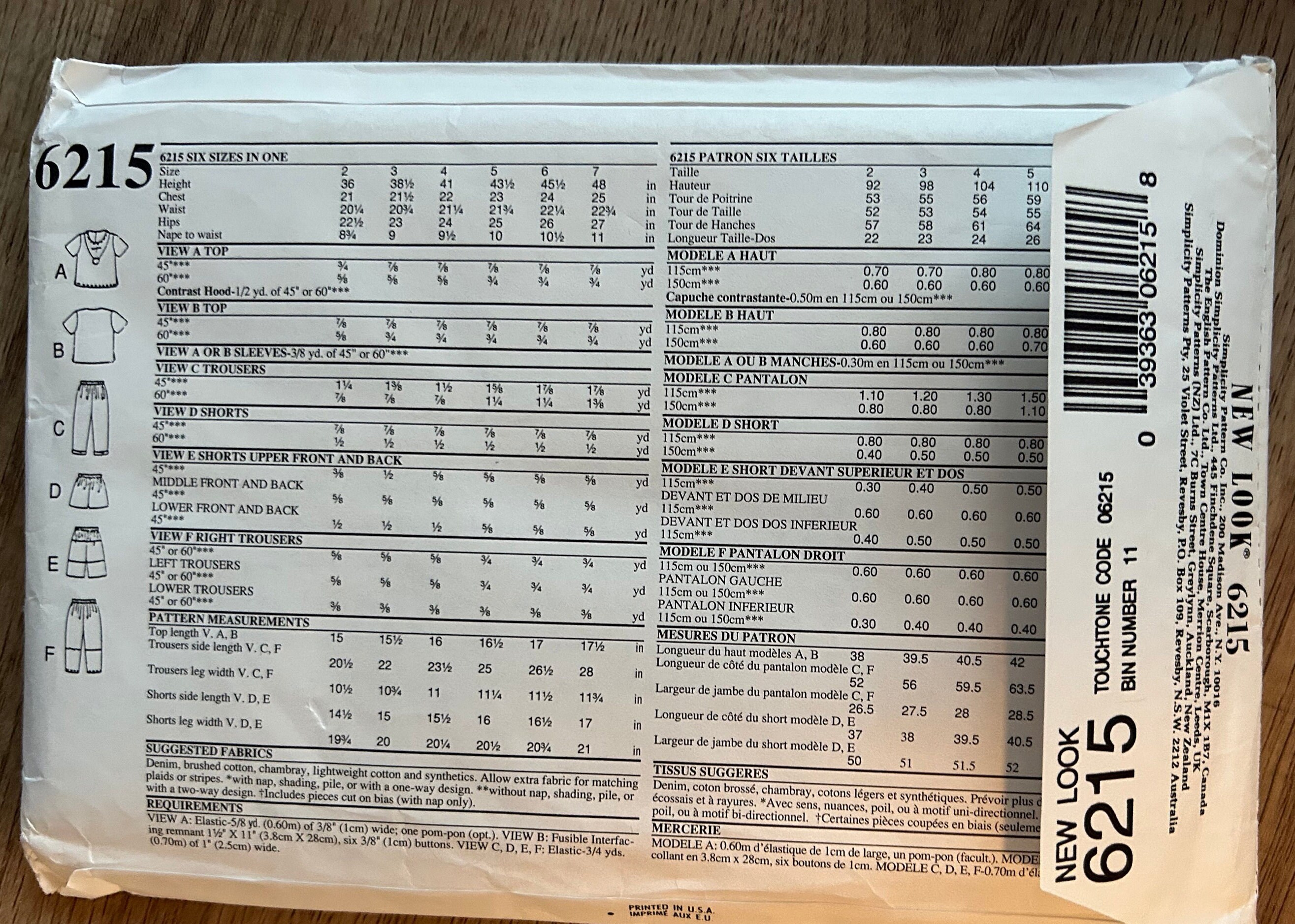 NEW LOOK 6215 Sewing Pattern for Kids Sizes 2 7 Top, Trousers, Shorts ...