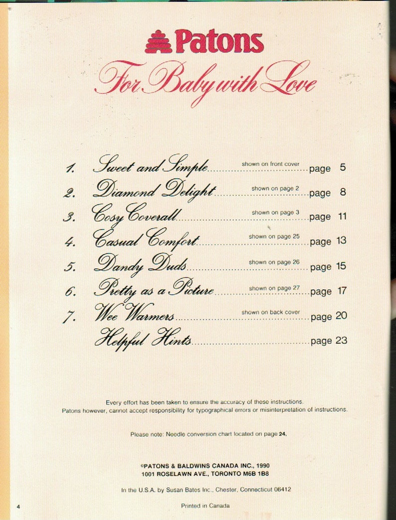 Patons "for Baby With Love" Knitting Pattern Booklet 541 - 7 Delightful ...