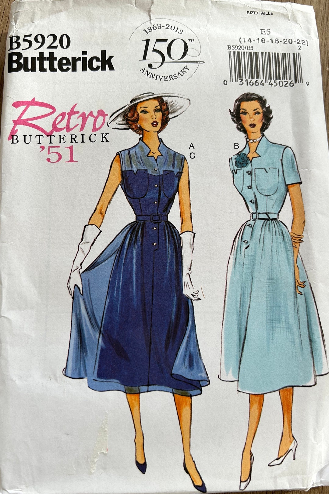 MISSES RETRO BUTTERICK '51 Dress Sewing Pattern 2 Beautiful Styles Size ...