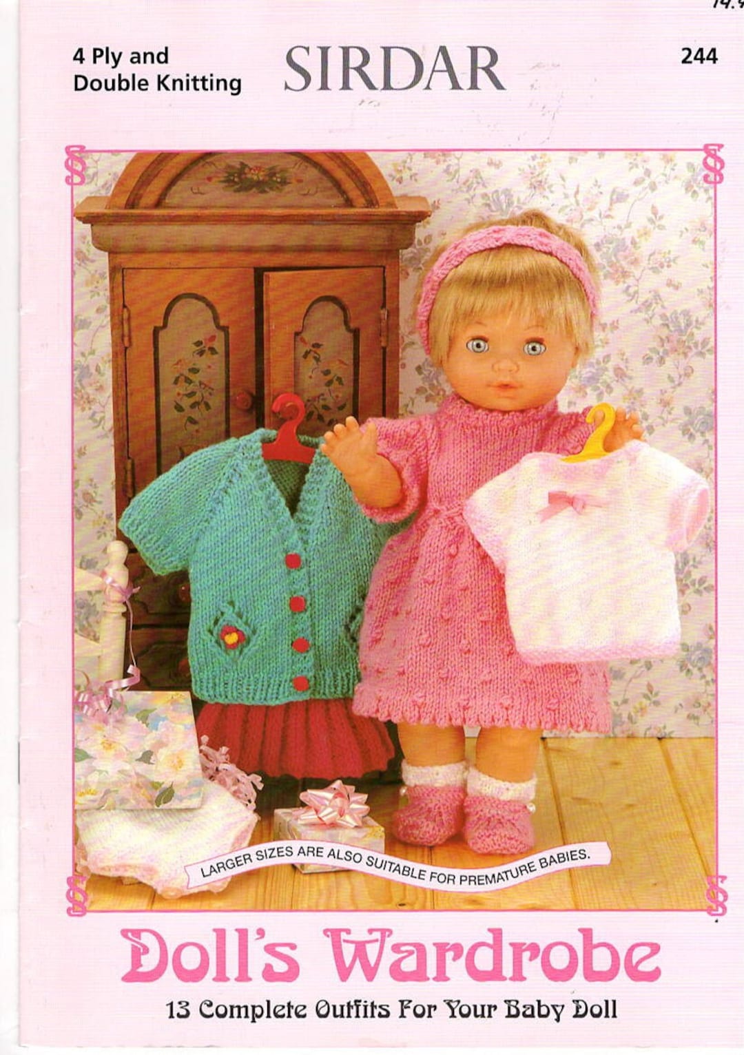 SIRDAR DOLL'S WARDROBE Knitting Pattern Booklet 244 13 Complete Outfits ...