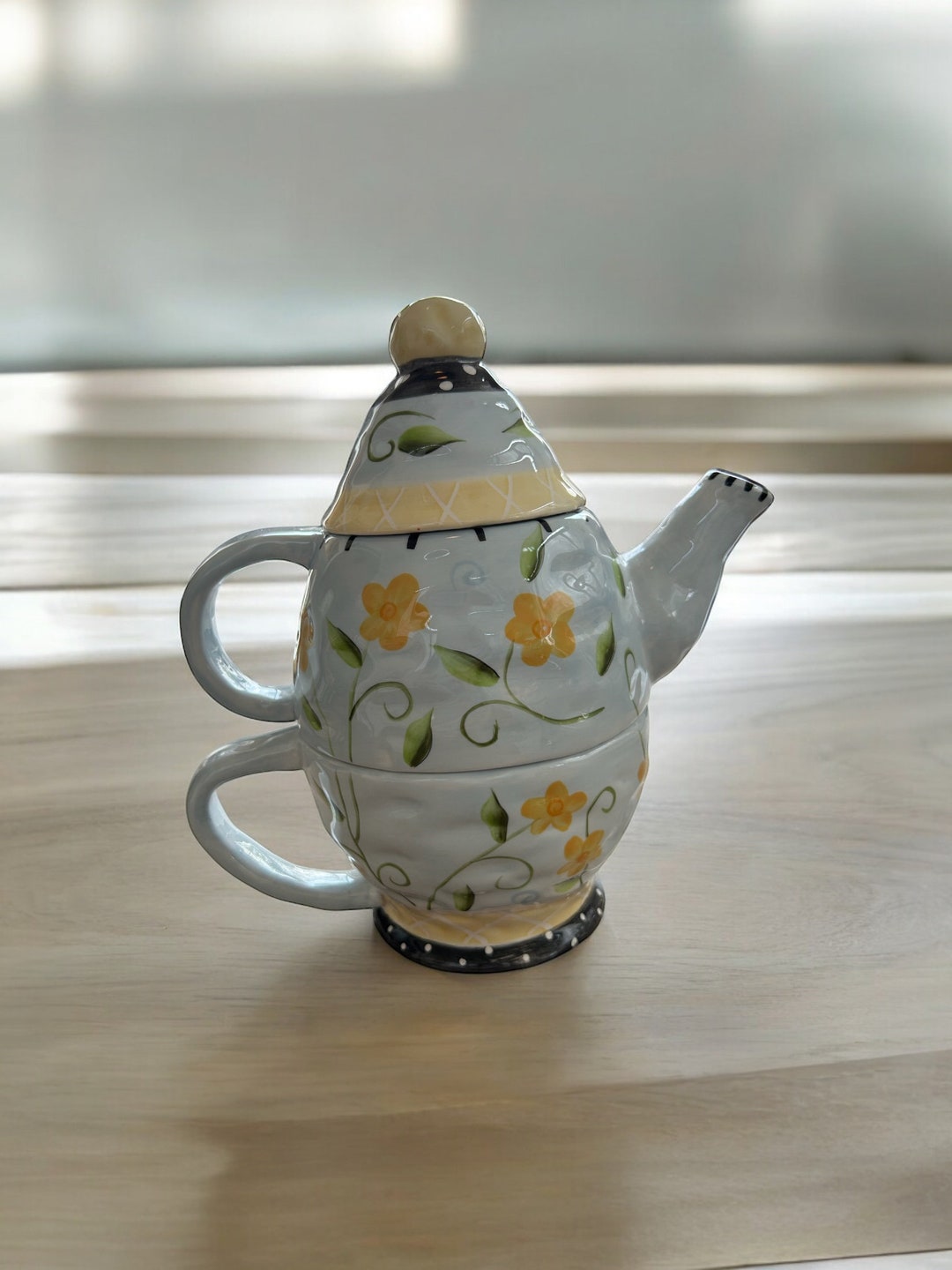 TEA FOR ONE - Bella Casa Teapot and Teacup Set - Florals and Polka Dots ...