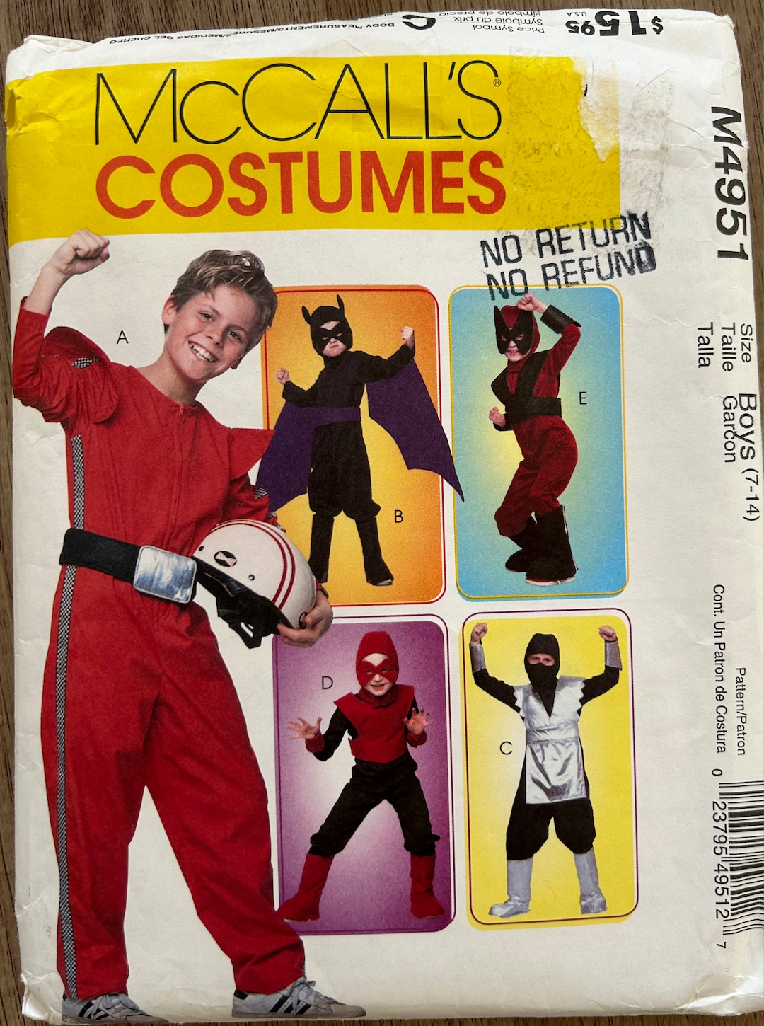 MCCALL'S COSTUME SEWING Pattern 4951 Jumpsuit, Mask, Wings, Hood, Boot ...