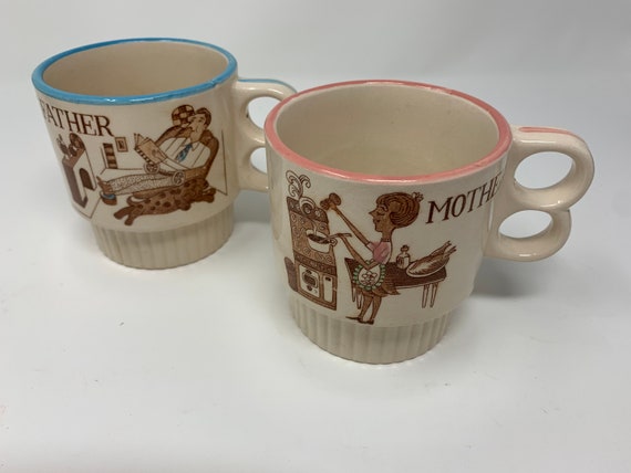 Two Large Vintage Old Fashioned Coffee Mugs Mother and - Etsy