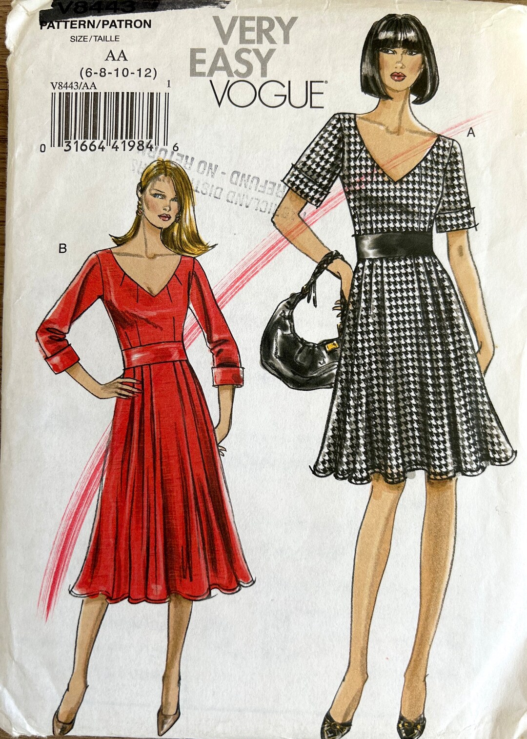 VERY EASY VOGUE - Sewing Pattern 8443 - Misses' Dress - Size 6-8-10-12 ...
