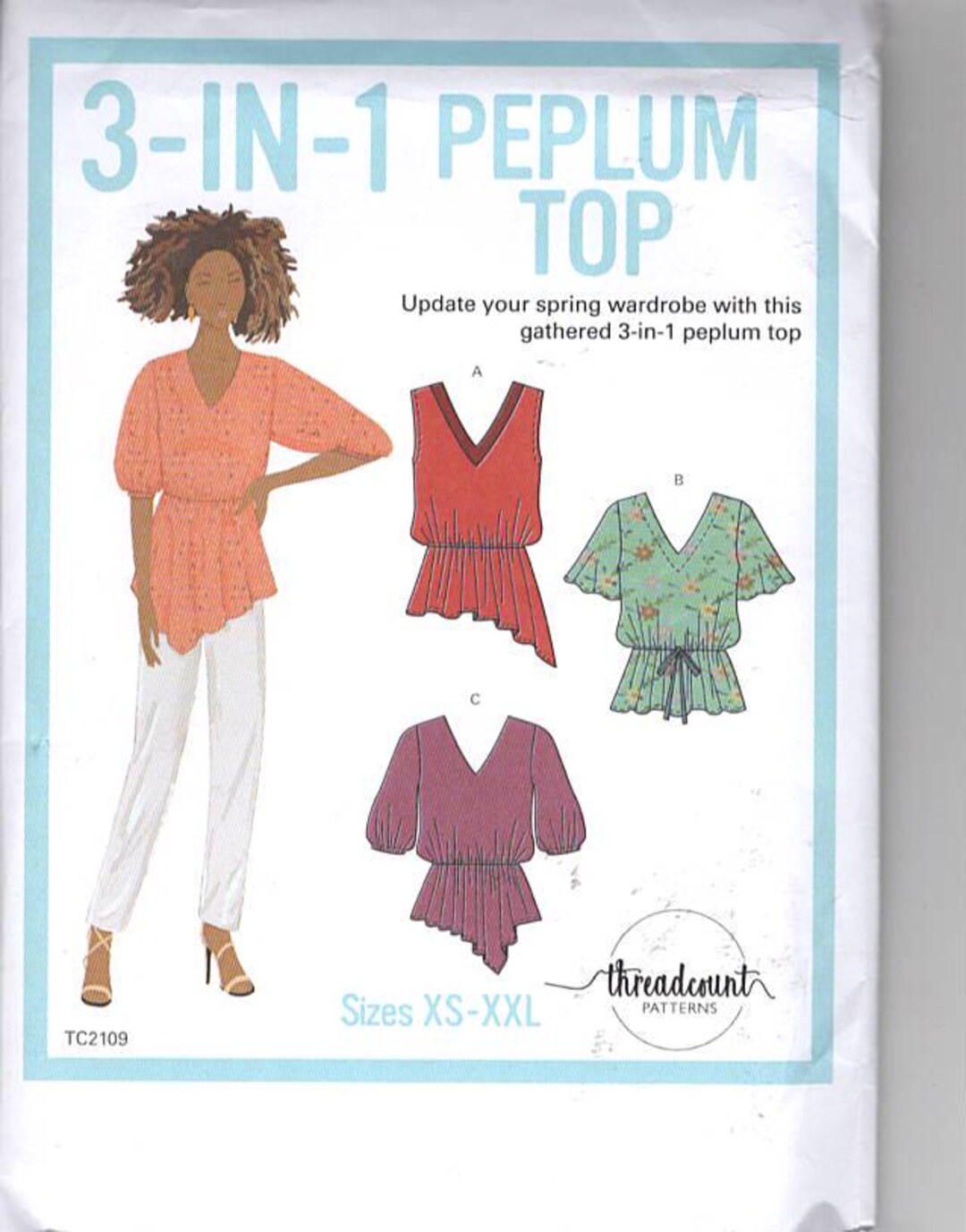 3-IN-1 PEPLUM TOP Sewing Pattern - Threadcount Patterns - Size Xs- Xxl ...