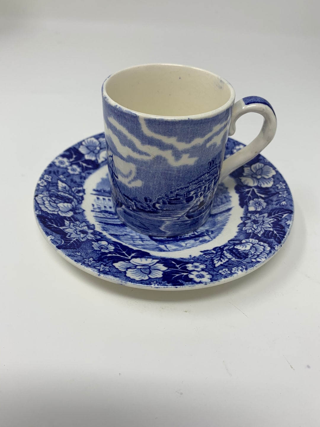 Vintage Palissy Pottery England Blue and White Demitasse Cup and Saucer ...