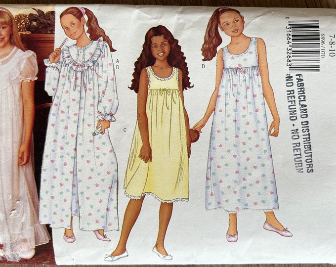GIRL'S ROBE and NIGHTGOWN Sewing Pattern - Butterick 6896 Size 7 8 10 ...