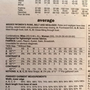 Butterick Sewing Pattern B6300 Misses/womens Robe, Belt, Negligee Plus ...