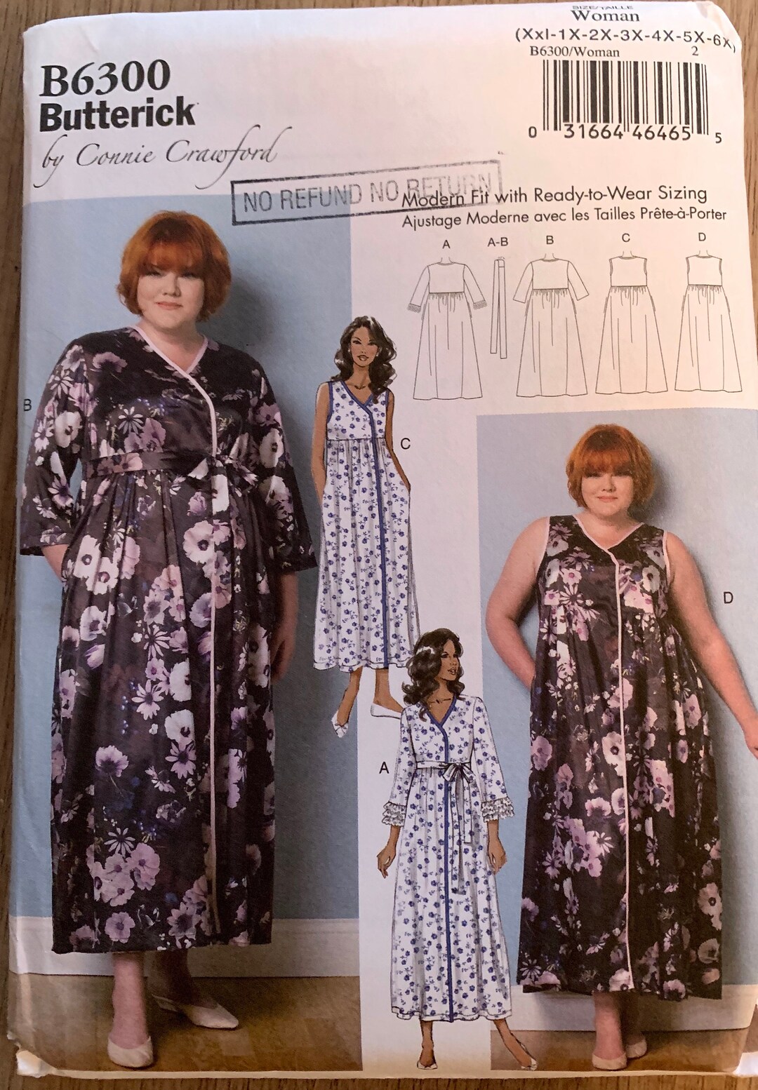 Butterick Sewing Pattern B6300 Misses/womens Robe, Belt, Negligee Plus ...