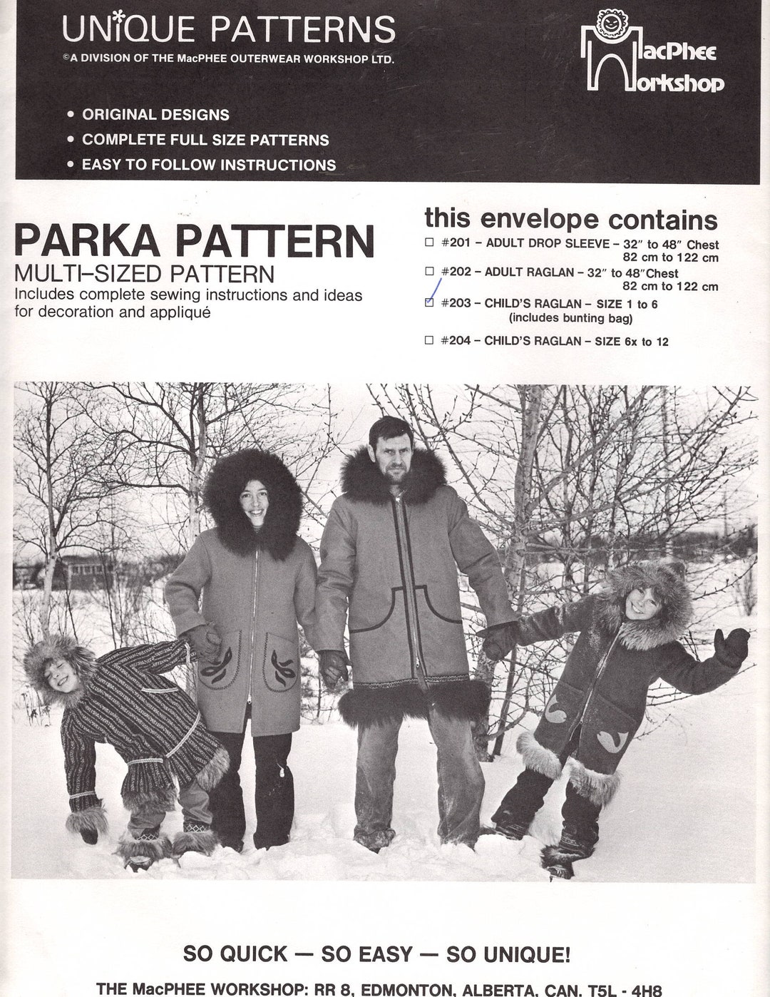 PARKA SEWING PATTERN Unique Patterns macphee Workshop - Etsy