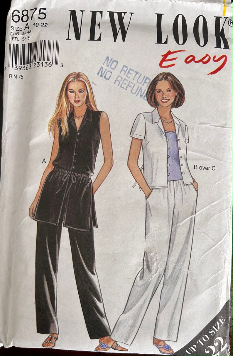 New Look Easy Sewing Pattern 6875 - Pants, Top, Sleeveless Top, Tunic ...
