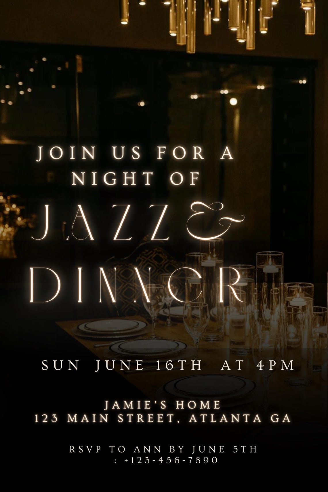 Elegant Dinner Invite, Dinner and Jazz Invitation Template - Etsy