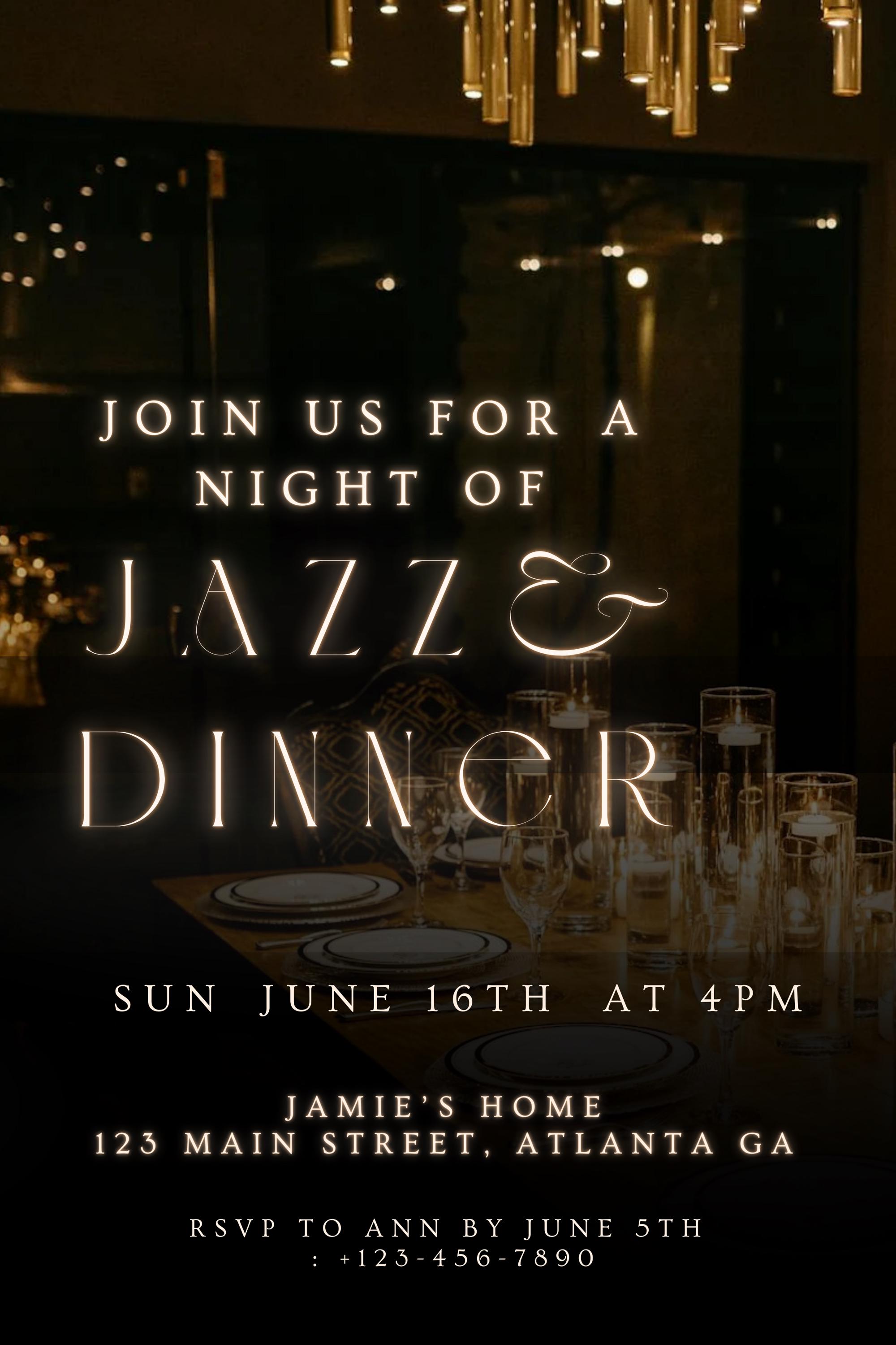 Elegant Dinner Invite, Dinner and Jazz Invitation Template - Etsy