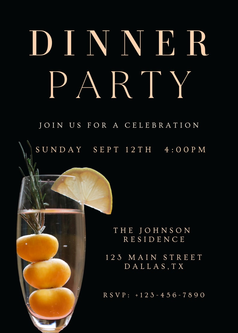 Dinner Party Invitations, Dinner Party Invitation Template, Elegant ...