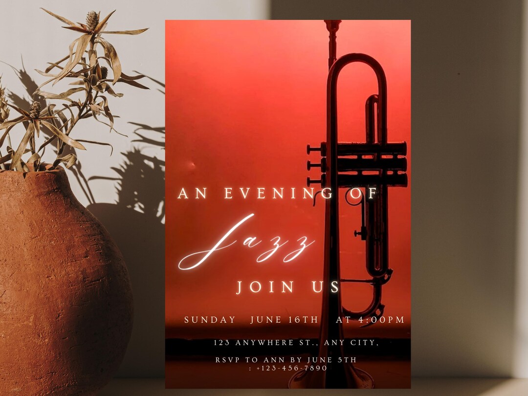 Jazz Music Flyer Template, Jazz Night Invitation, Jazz Evening Invite ...