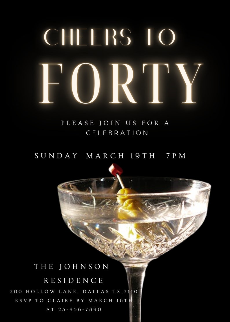 40th Birthday Invitation, 40th Birthday Invite, Digital 40th Birthday ...