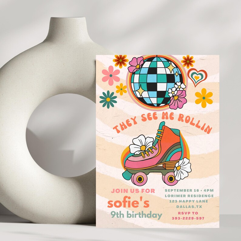 Groovy Roller Skate Birthday Invitation (digital Download) - Etsy