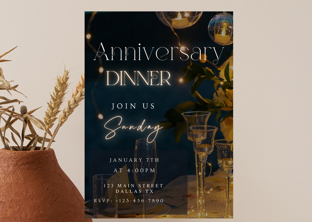 Anniversary Dinner Invitation, Dinner Party Invitation, Digital Dinner ...