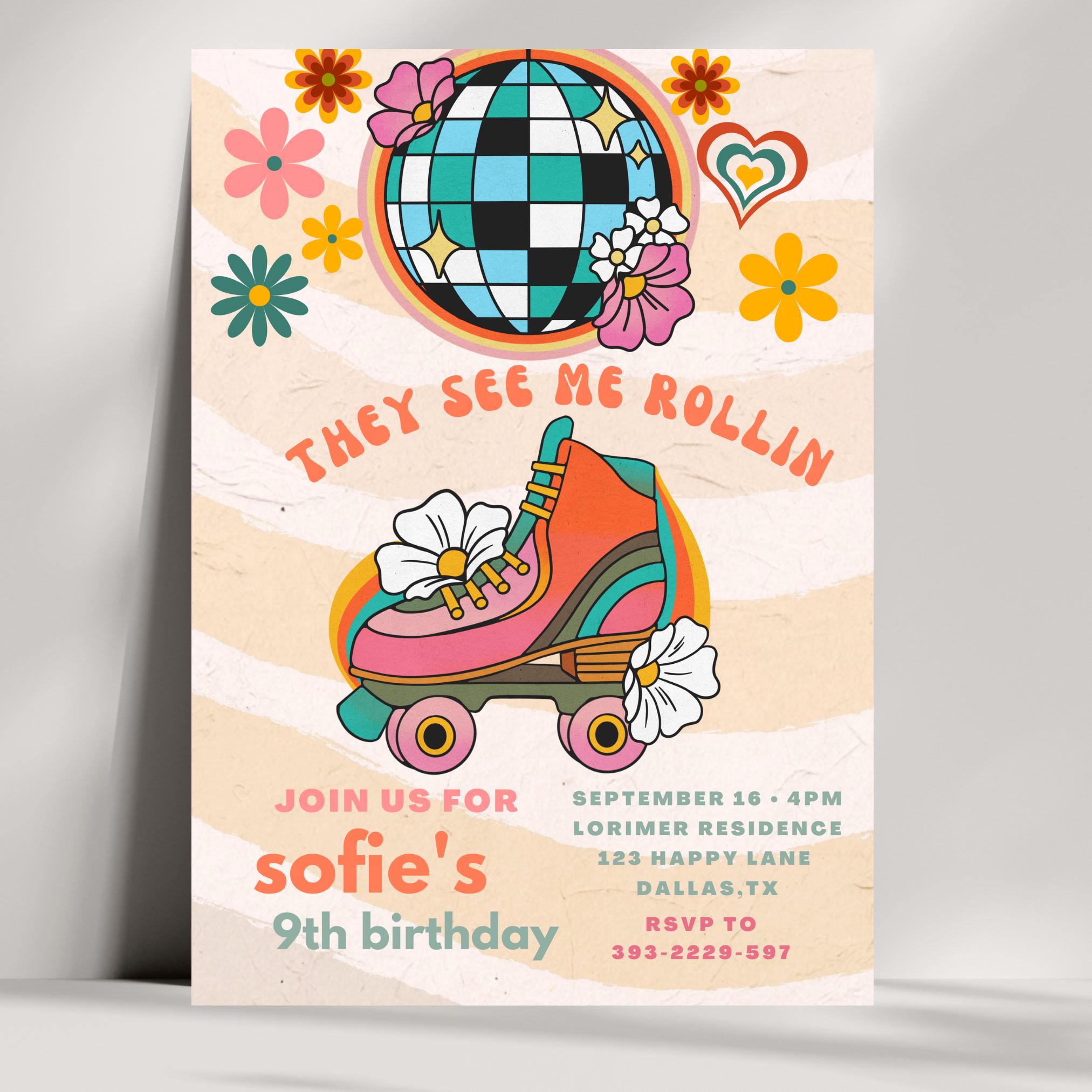 Groovy Roller Skate Birthday Invitation: Disco Party (digital Download ...