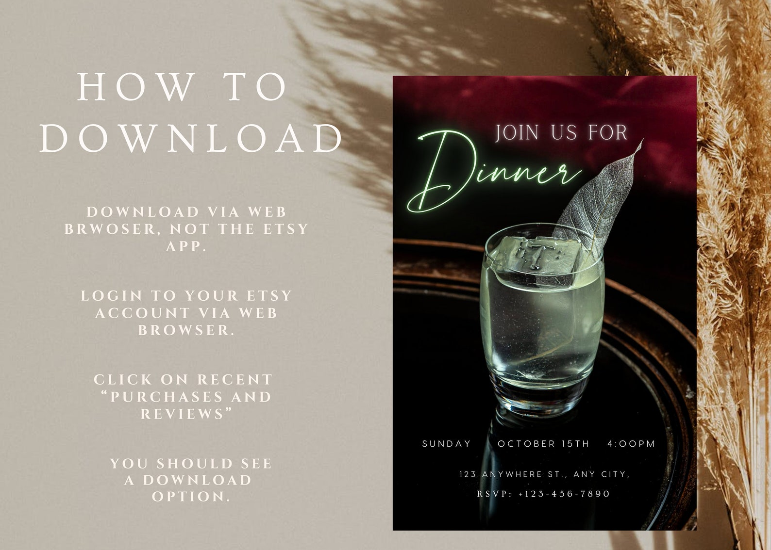 Elegant Dinner Invitation, Dinner Party Invitation, Invitation Template ...