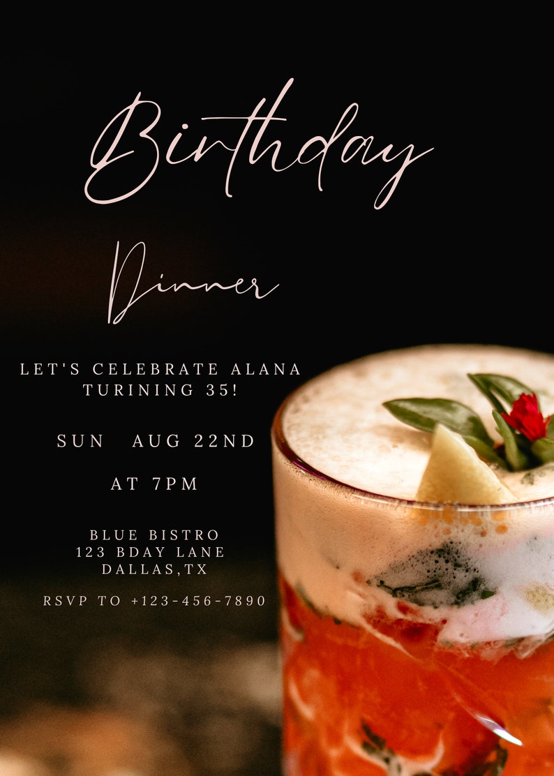 Birthday Dinner Invitation, Birthday Dinner Invite, Birthday Invitation ...