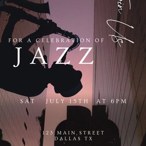 Jazz Night Invitation Template: Editable Dinner Party Evite (digital ...