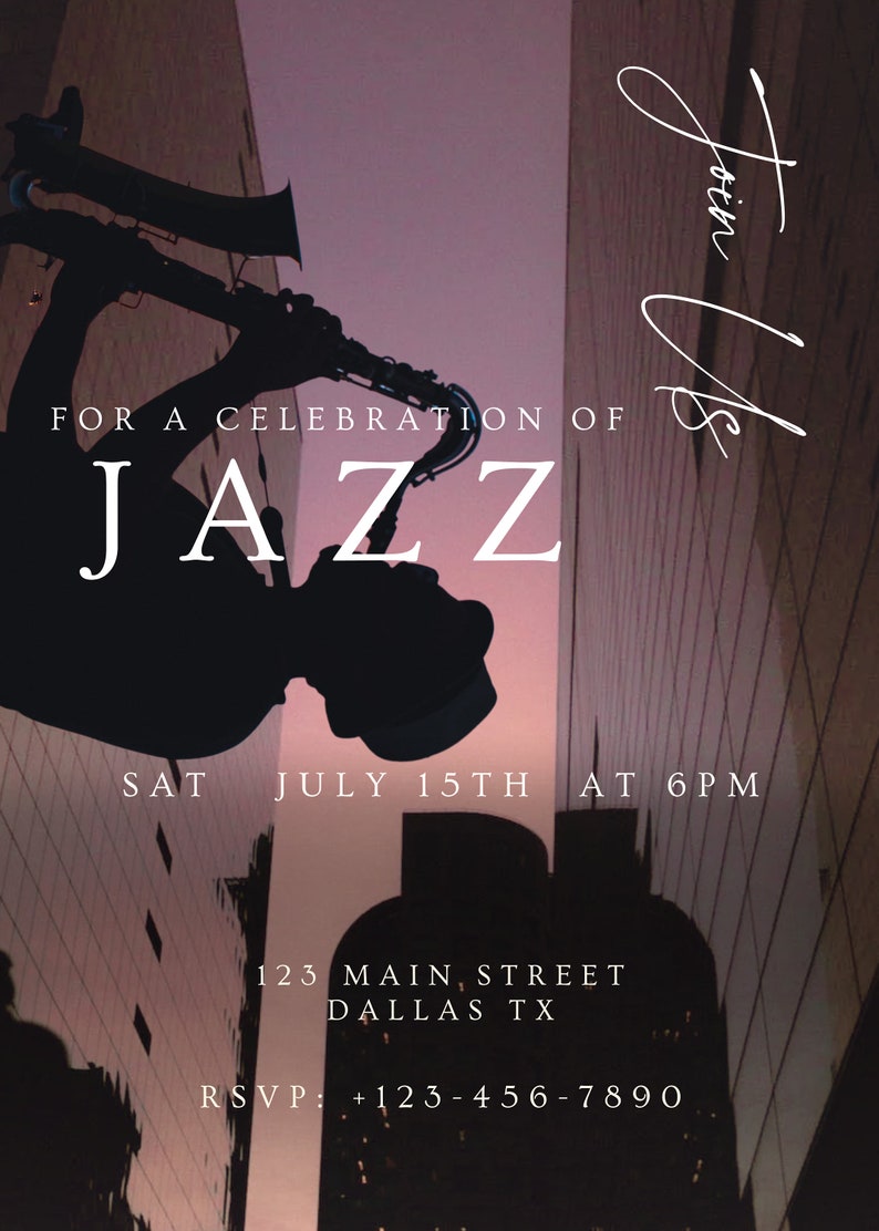 Jazz Night Invitation Template: Editable Dinner Party Evite (digital ...