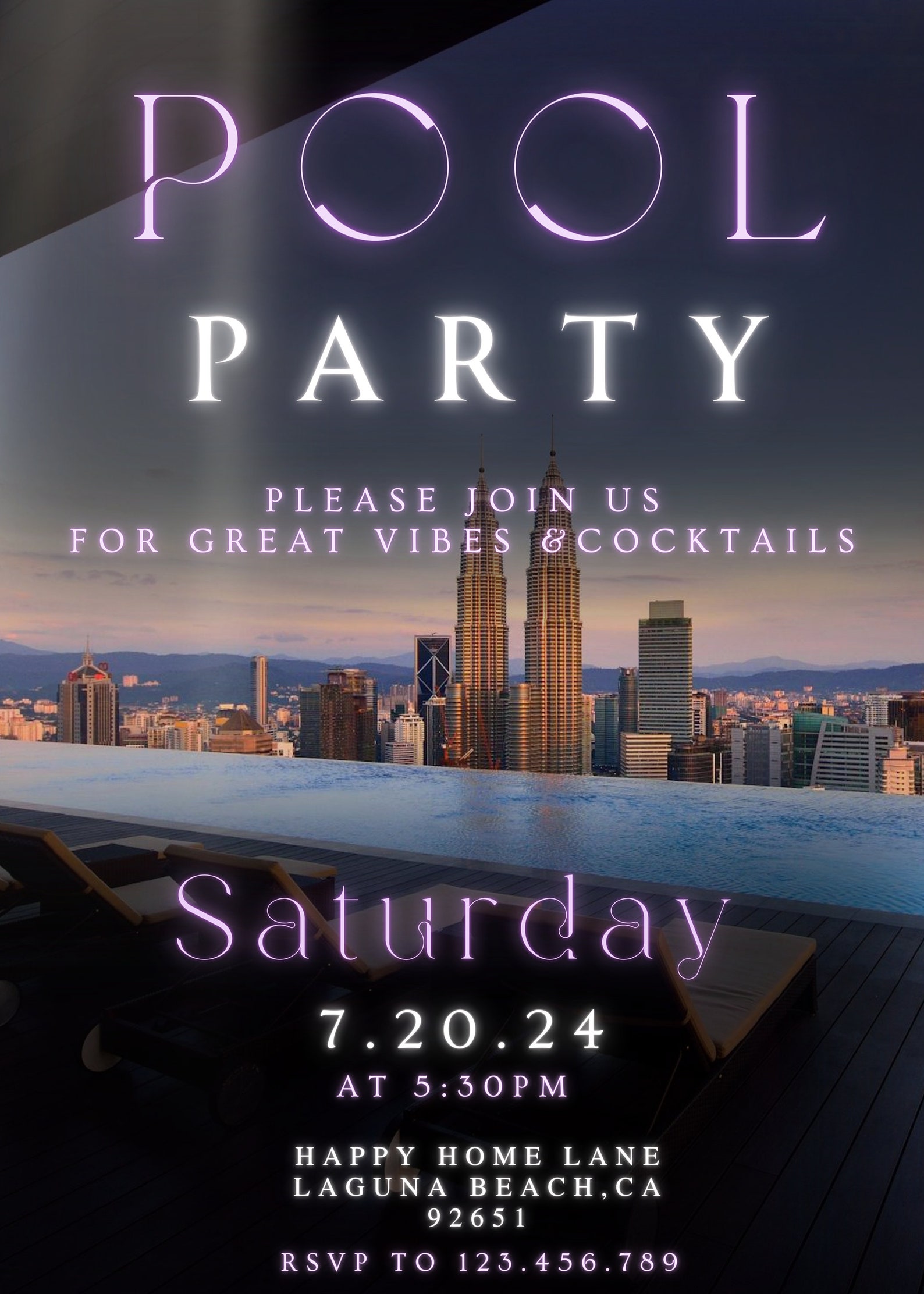 Upscale Pool Party Invitation, Pool Party Invitation Template, Elegant ...