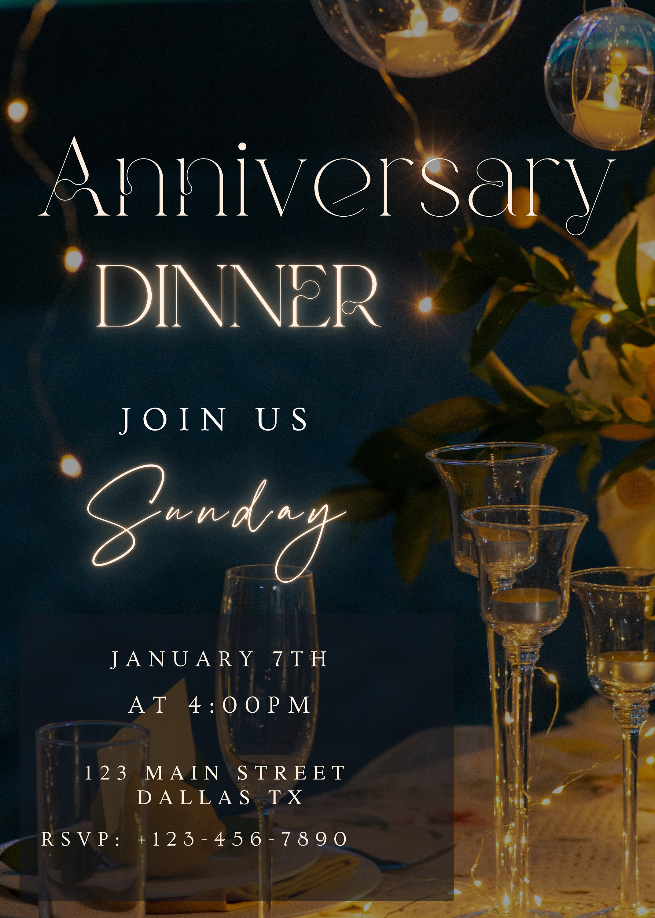Anniversary Dinner Invitation, Dinner Party Invitation, Digital Dinner ...