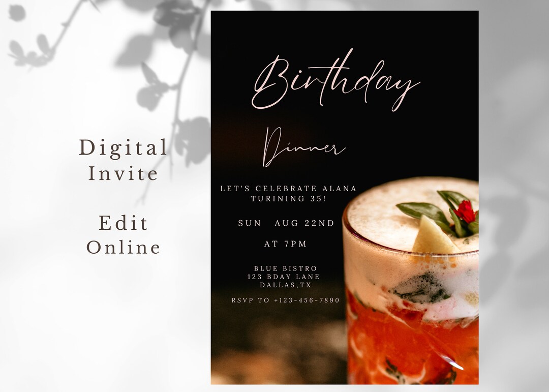 Birthday Dinner Invitation, Birthday Dinner Invite, Birthday Invitation ...