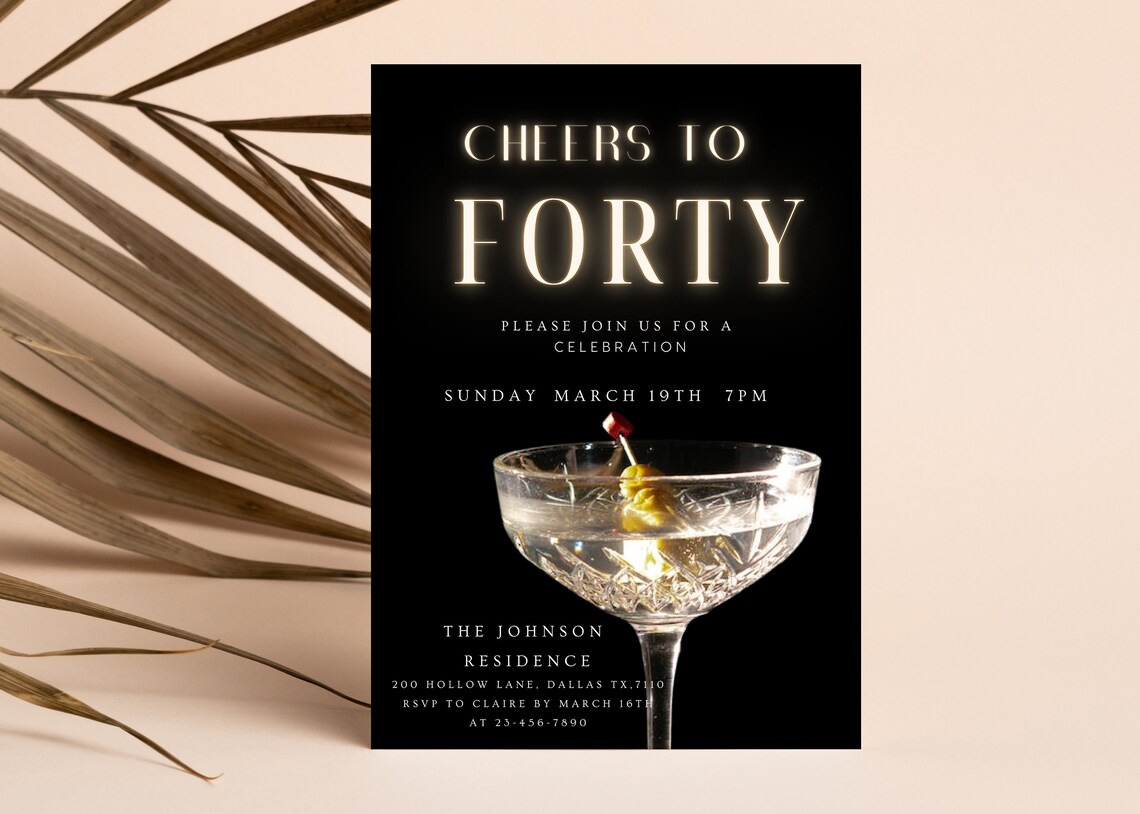 40th Birthday Invitation, 40th Birthday Invite, Digital 40th Birthday ...