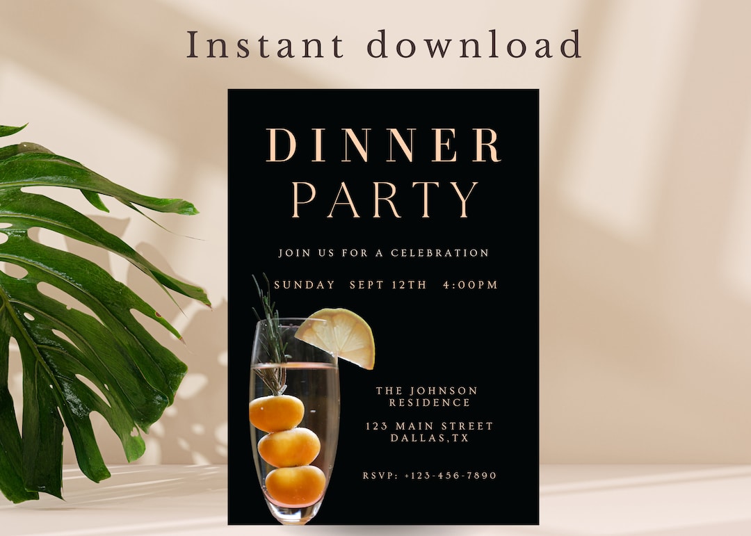 Dinner Party Invitations, Dinner Party Invitation Template, Elegant ...