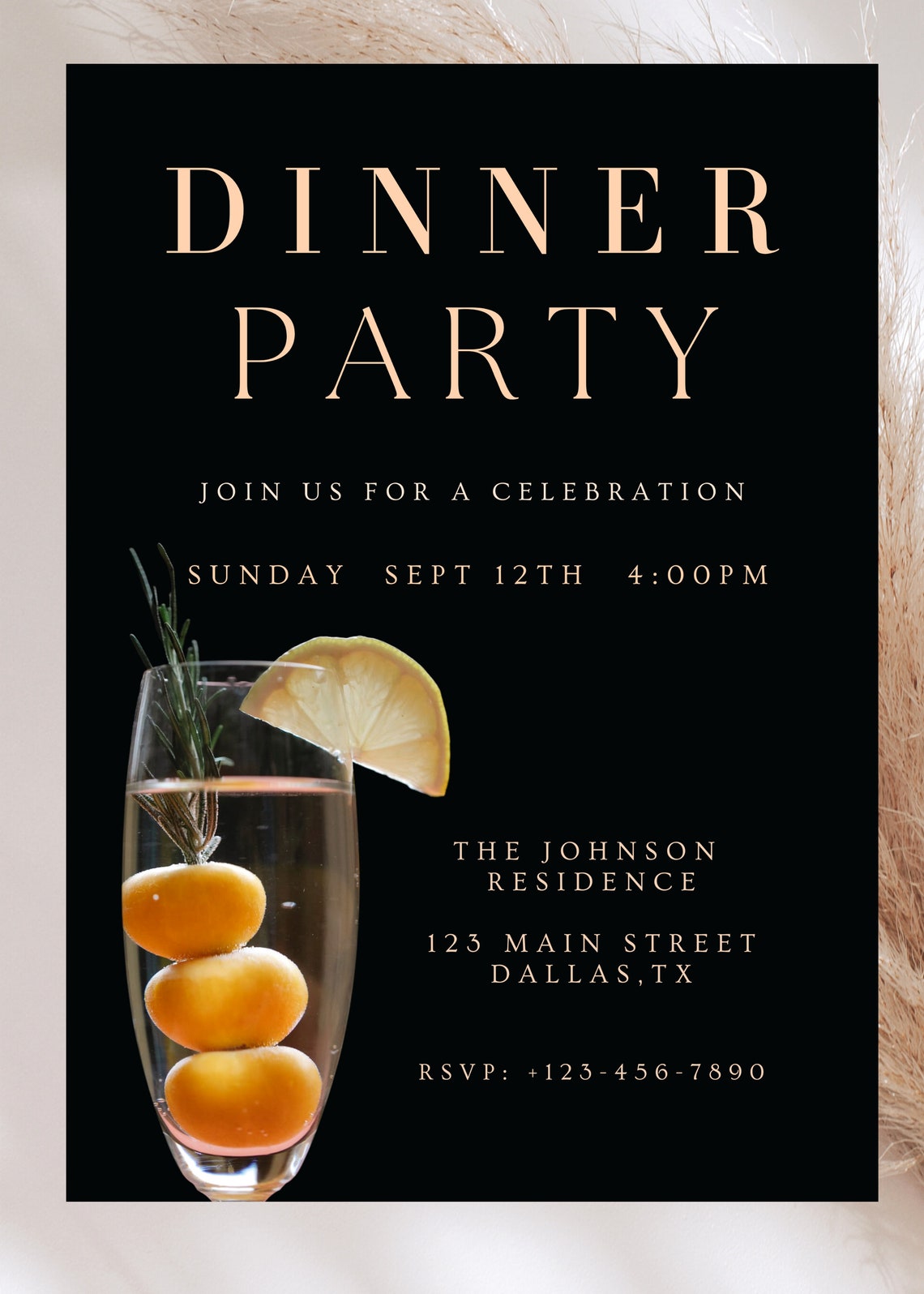 Dinner Party Invitations, Dinner Party Invitation Template, Elegant ...