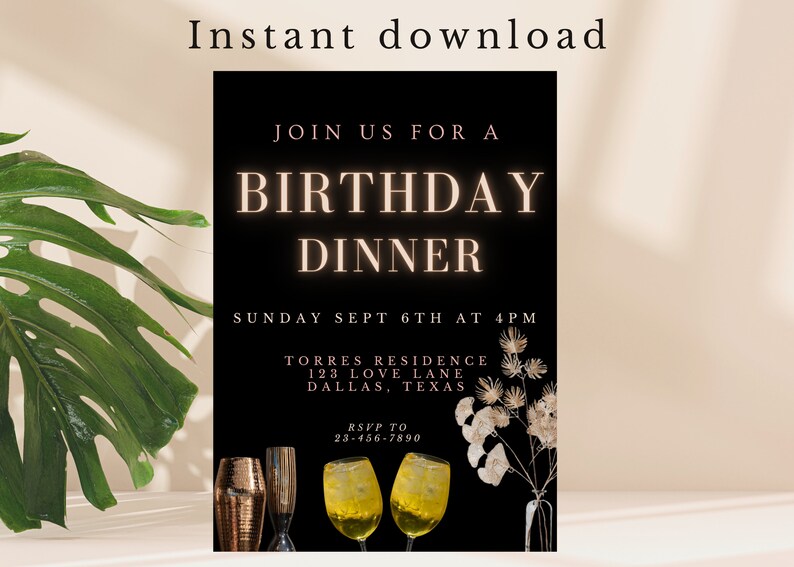 Birthday Dinner Invitation, Birthday Dinner Invite, Birthday Dinner ...