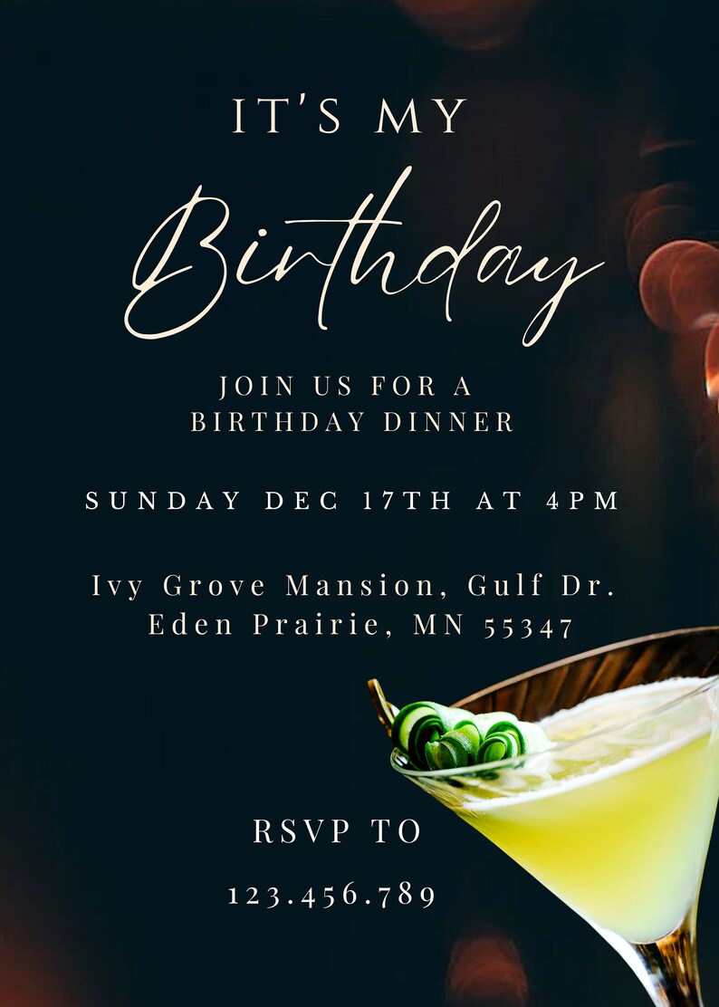 Elegant Birthday Dinner Invitation: Editable Template (PDF) - Etsy