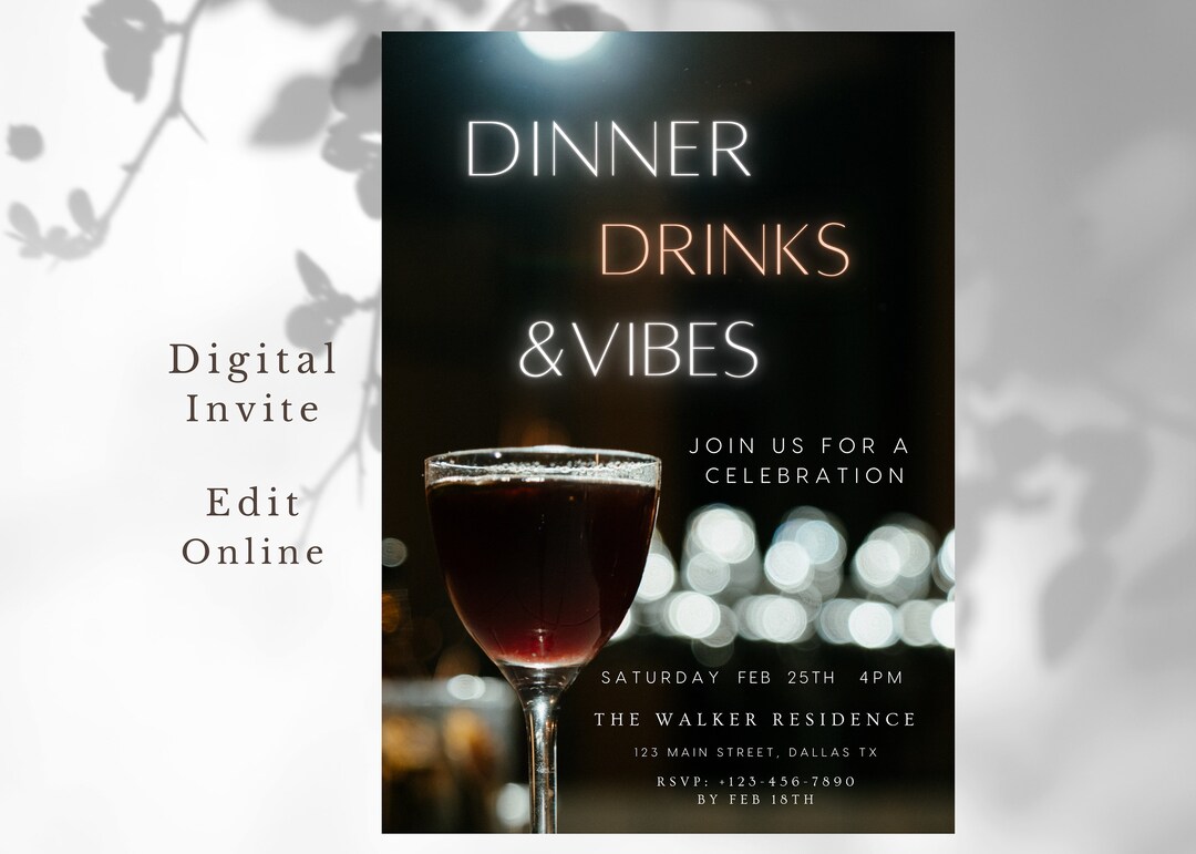Editable Dinner Party Invitation: Cocktail Birthday Invite (digital) - Etsy