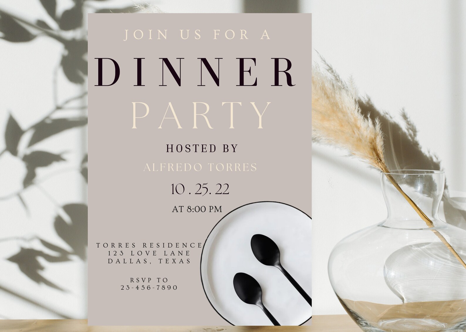 Digital Dinner Party Invitation, Dinner Party Invitation Template ...