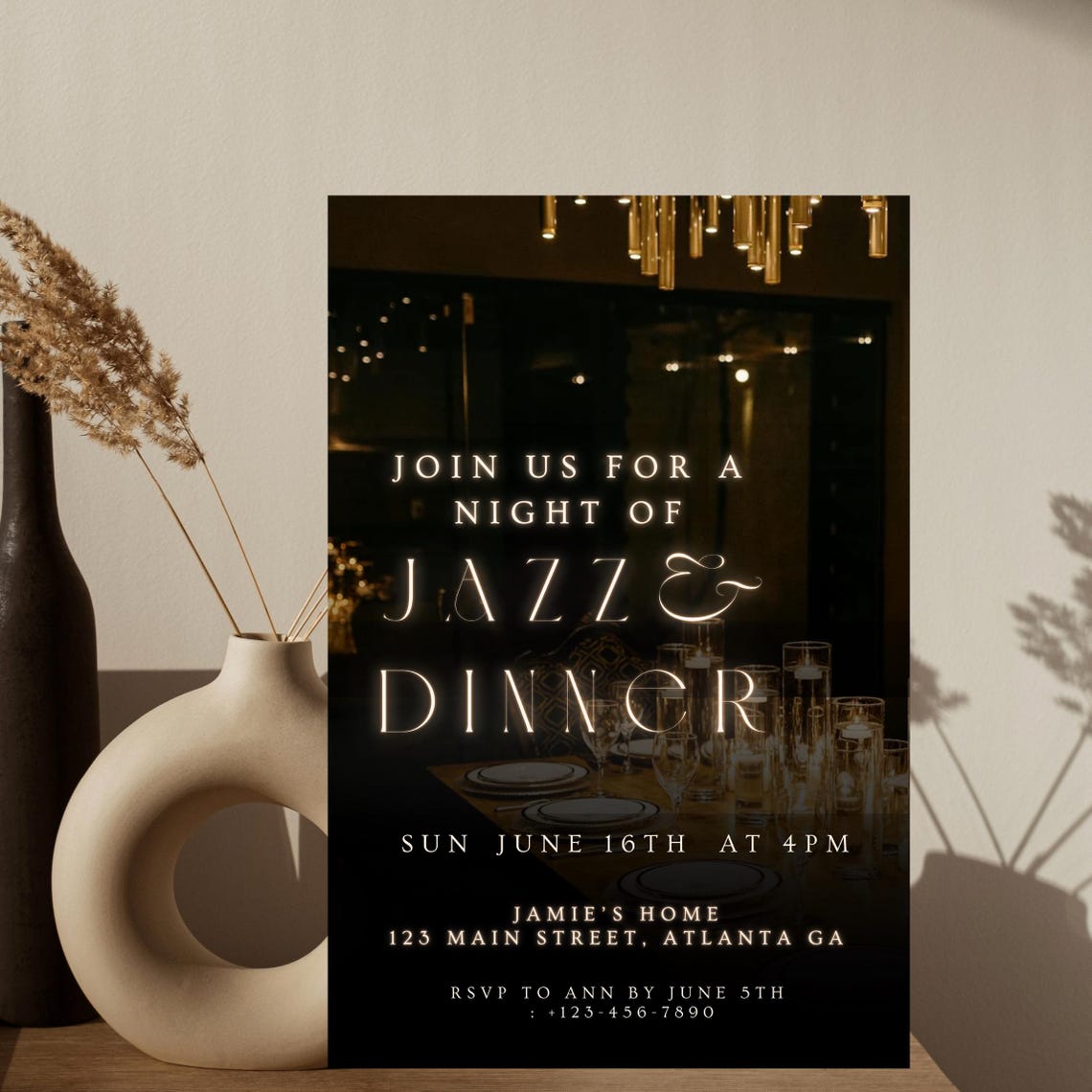 Elegant Dinner Invite, Dinner and Jazz Invitation Template - Etsy