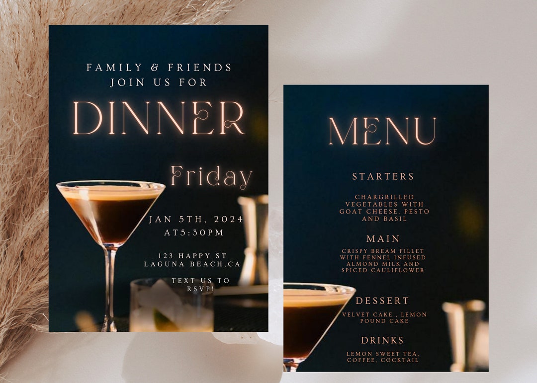 Dinner Party Invitation, Dinner Menu Template, Dinner Invitation ...