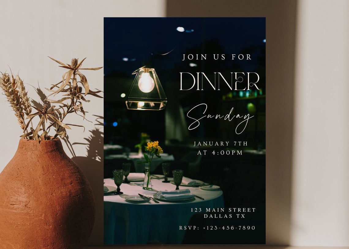 Dinner Party Invitation, Digital Dinner Invitation , Elegant Dinner ...